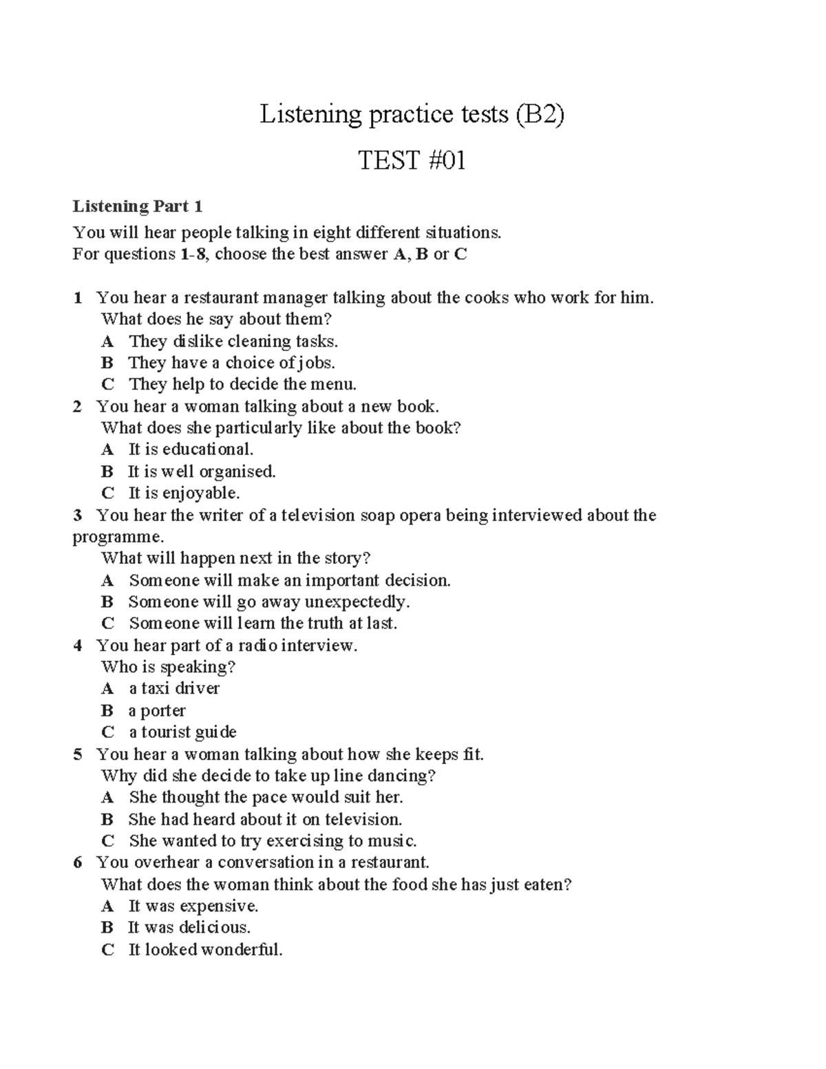 Listening Practice Tests (B2) - Tests 1 to 20 - Studocu