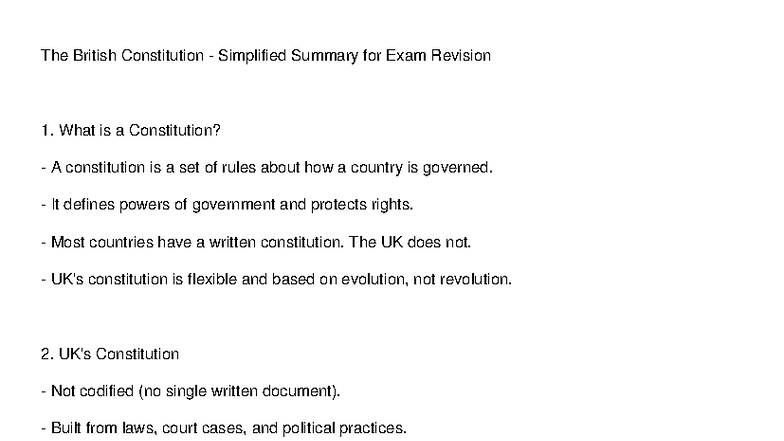 British Constitution Revision Summary for Exam Prep - Studocu