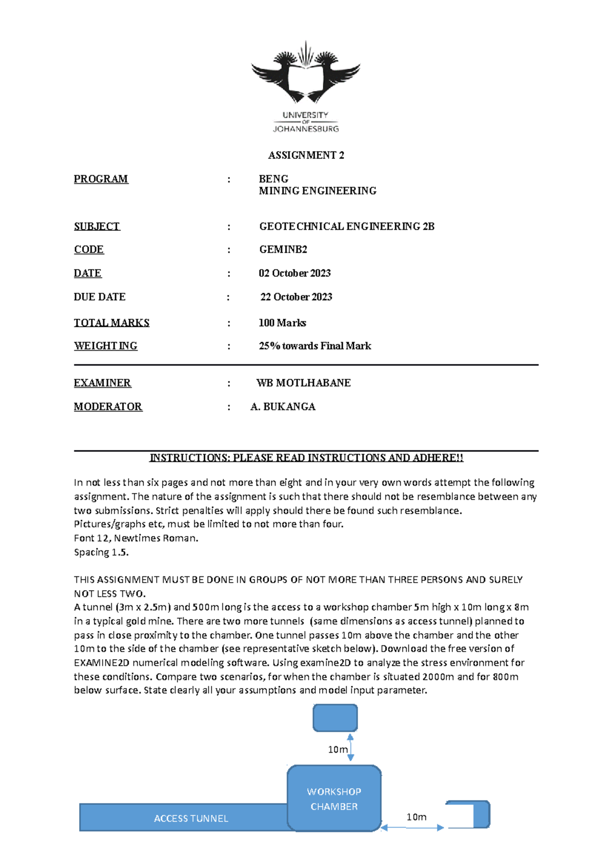 Assignment 2 2023 - ASSIGNMENT 2 PROGRAM : BENG MINING ENGINEERING SUBJECT : GEOTECHNICAL - Studocu