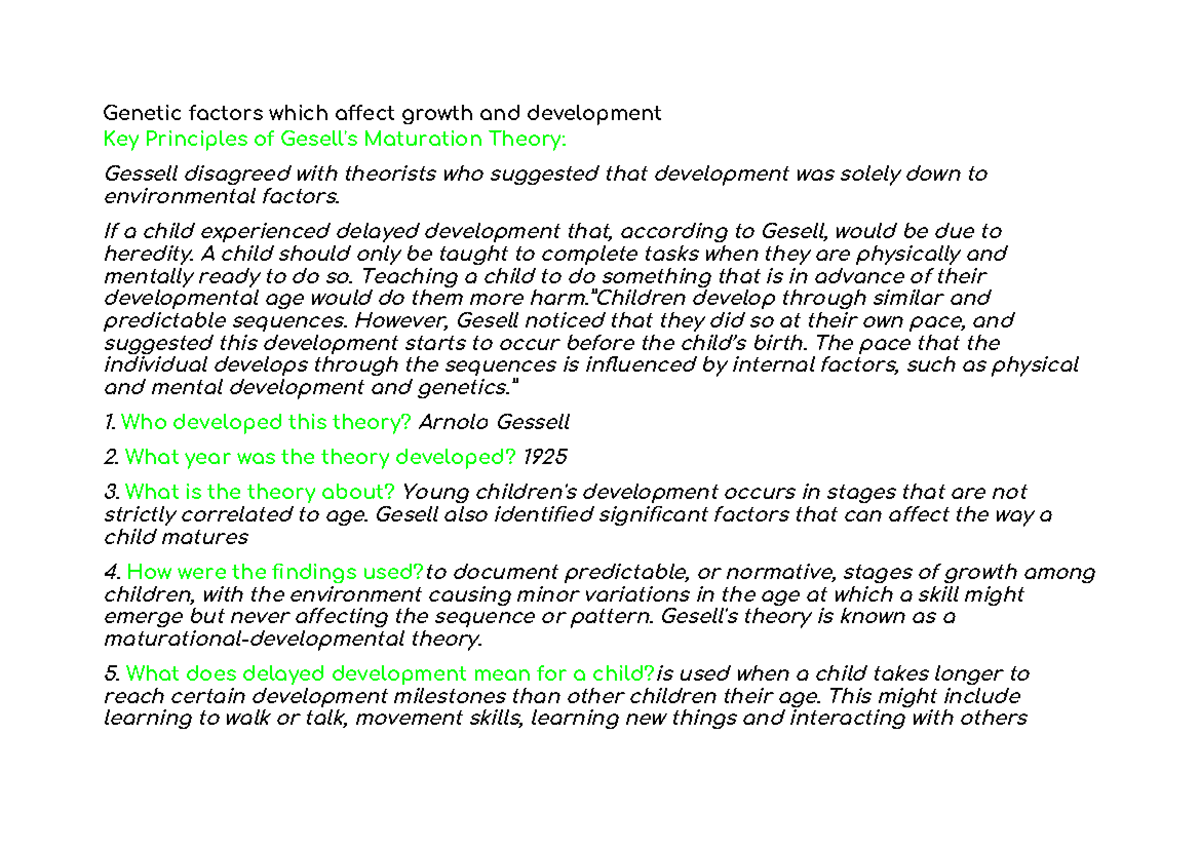 Genetic factors which affect growth and development - If a child ...