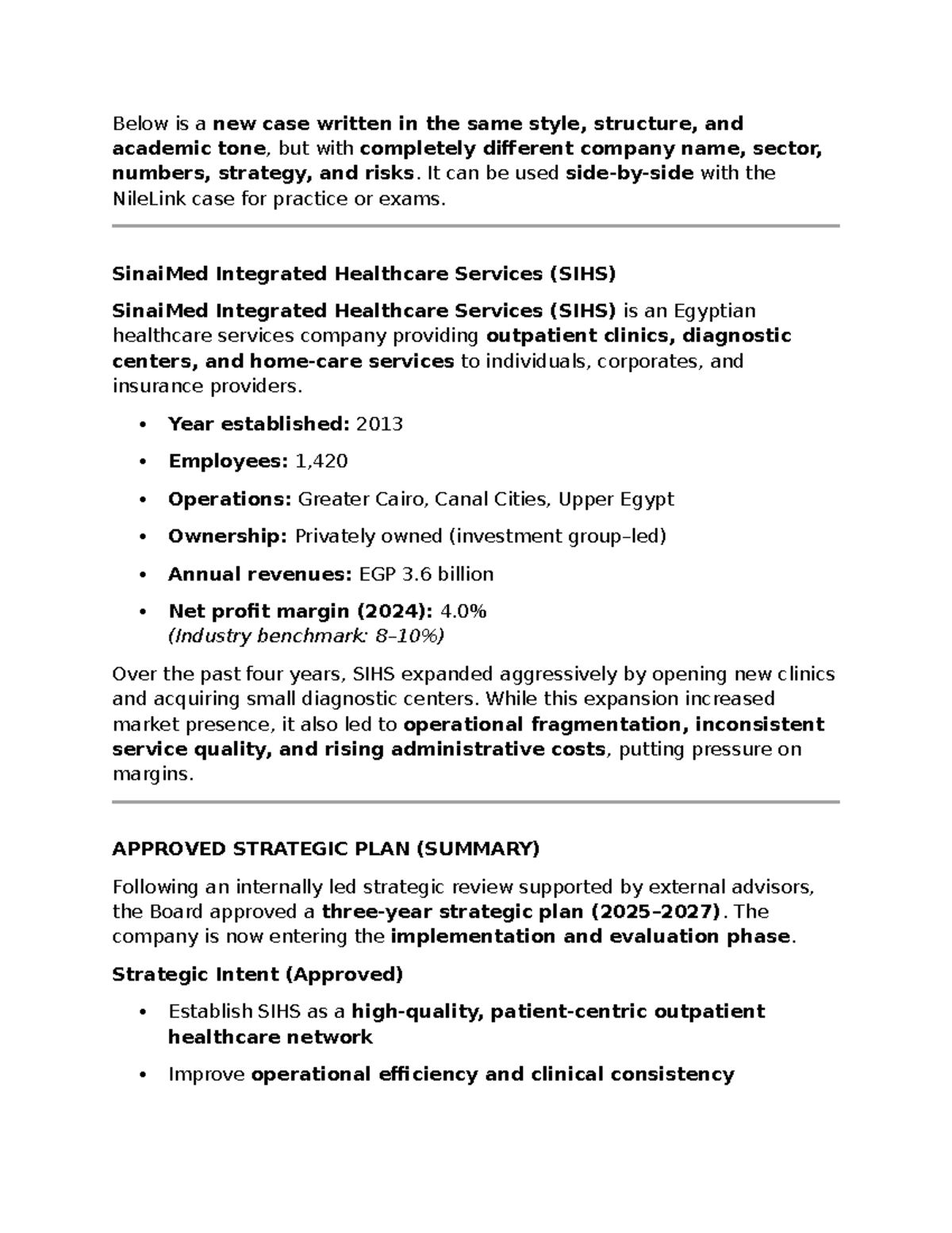 Case Study: SinaiMed Integrated Healthcare Services (SIHS) Analysis ...