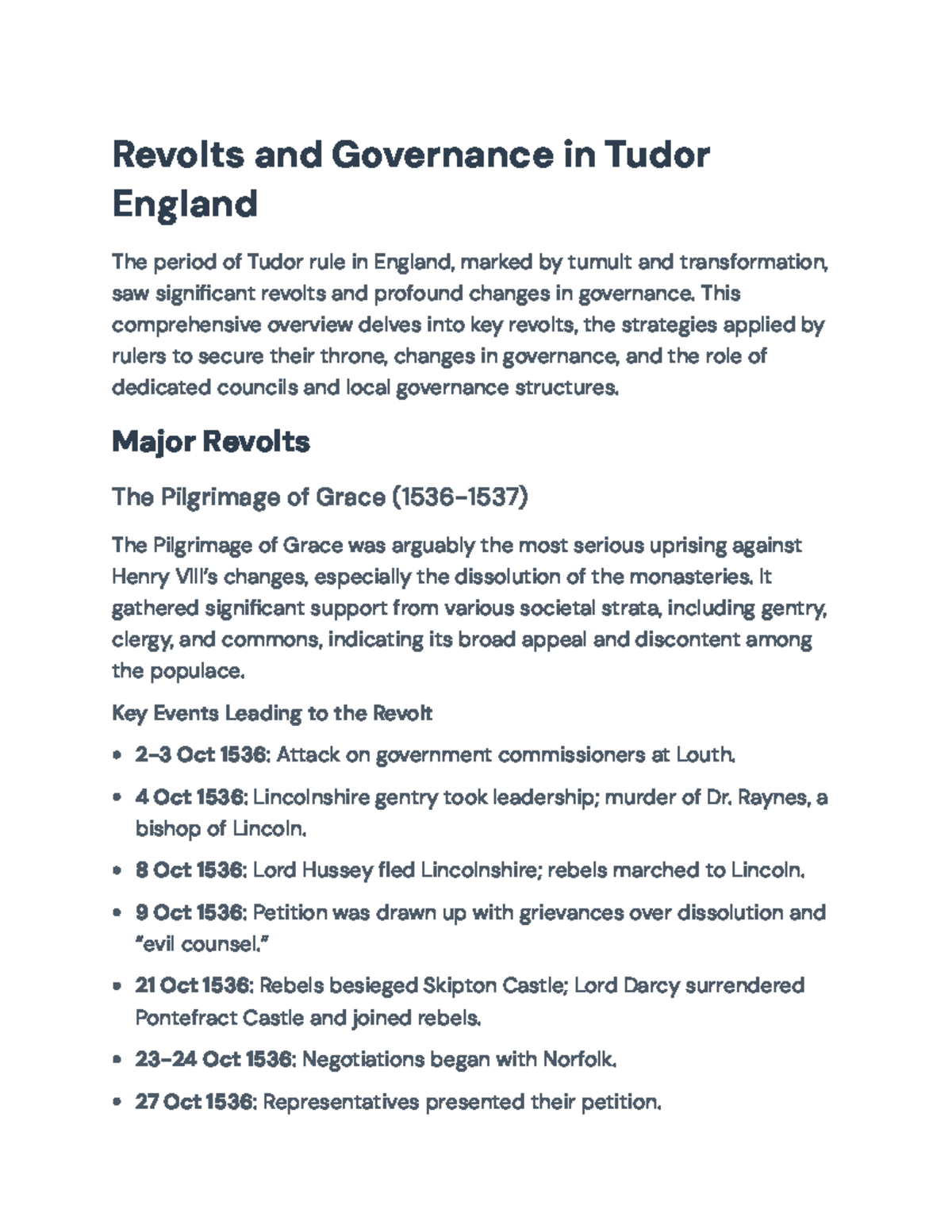 Tudor Revolts and Governance: An Overview of Key Events and Reforms ...