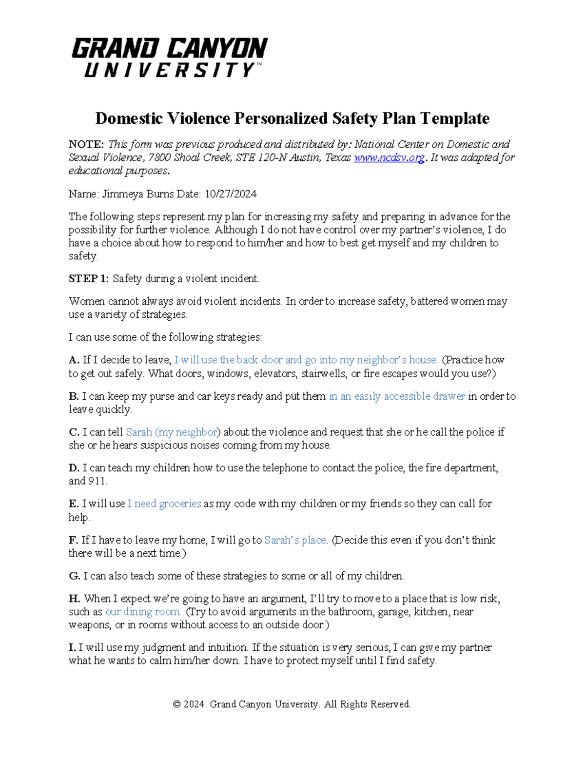 Completed. BHS-440-RS-T3-Domestic Violence Personalized Safety Plan ...
