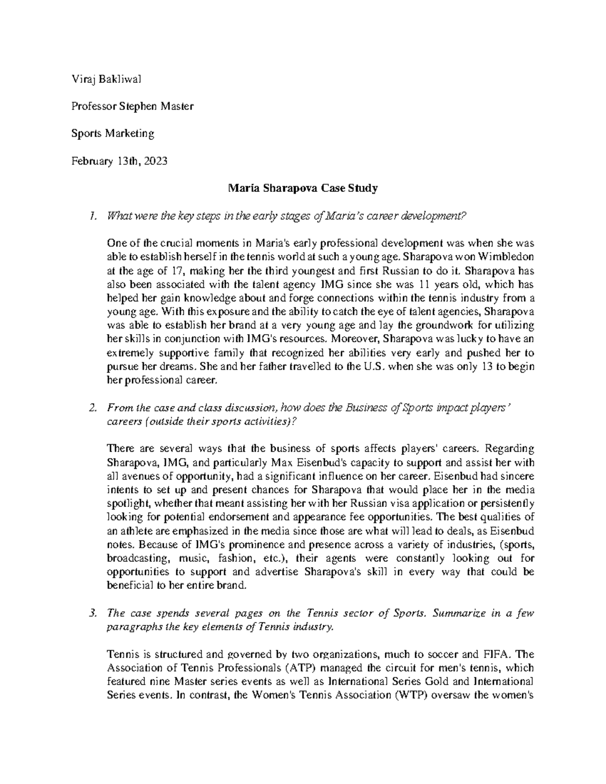 Maria Sharapova: An In-Depth Case Study in Sports Marketing - Studocu