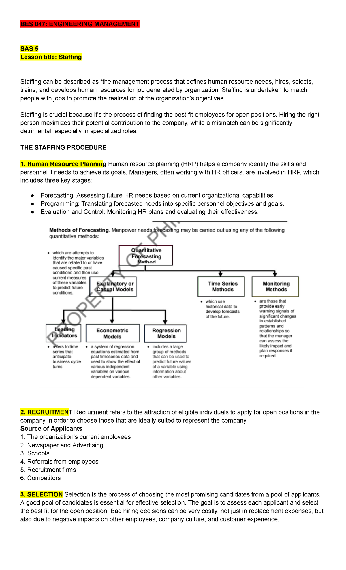 BES 047: Engineering Management - Lesson on Staffing and Motivation - Studocu