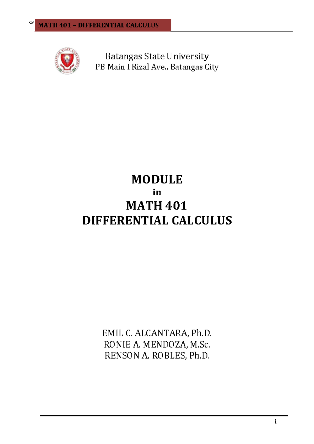MATH 401 Differential Calculus Module: Functions, Limits, and ...