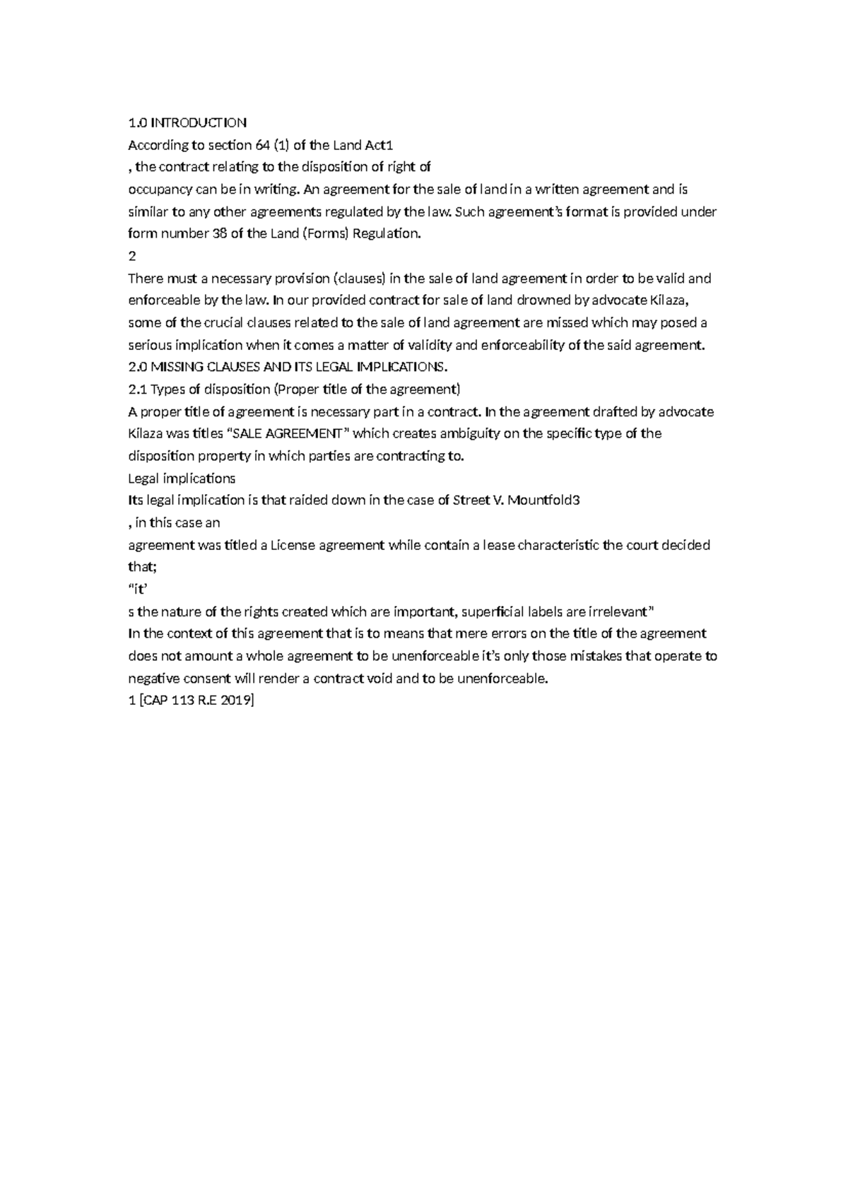 LLB Assignment: Legal Implications of Missing Clauses in Land Sale ...
