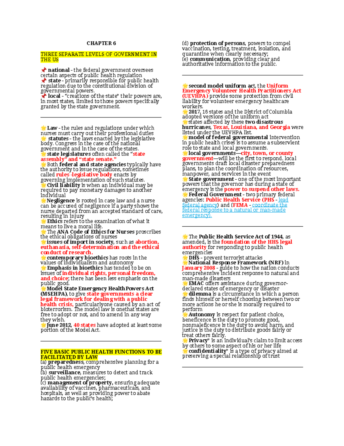 Disaster CH6-CH7 - CHAPTER 6 THREE SEPARATE LEVELS OF GOVERNMENT IN THE US 📌 national - the ...