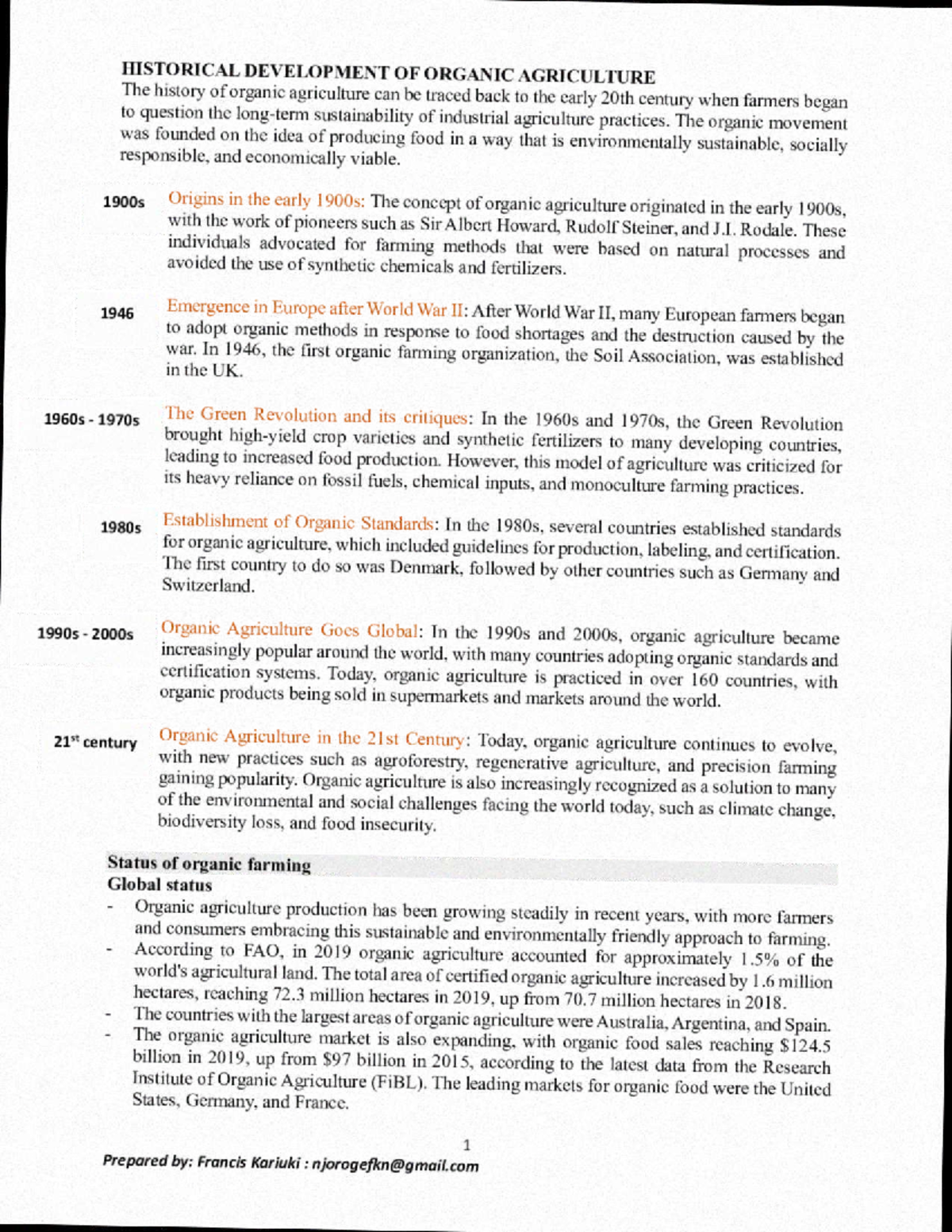 HIST 101: Historical Development of Organic Agriculture and Its Impact ...