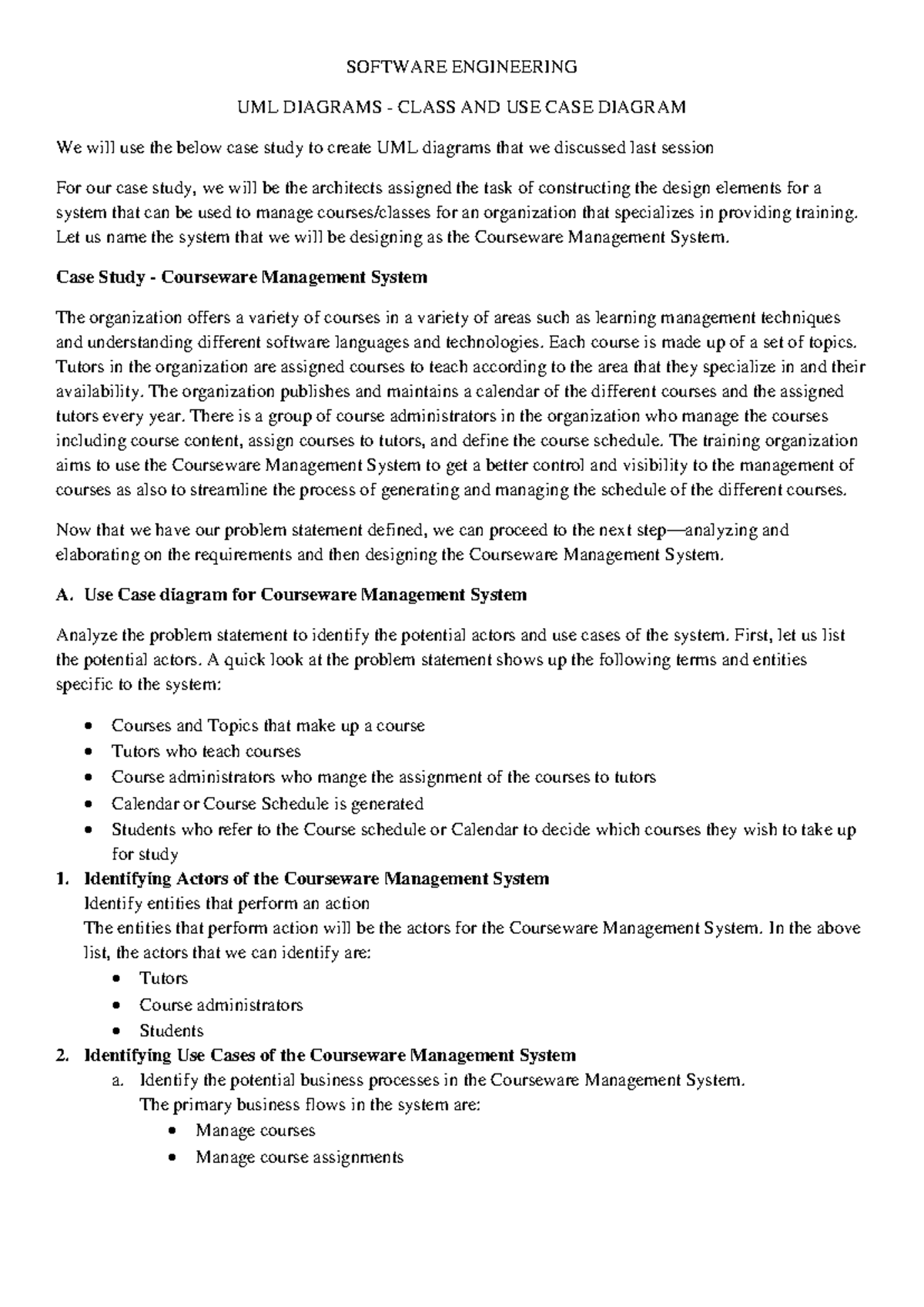 UML Activity: Case Study on Courseware Management System in SE - Studocu