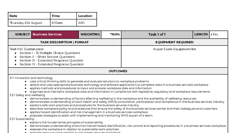 2025 Trial HSC Business Services Exam Timetable and Details - Studocu
