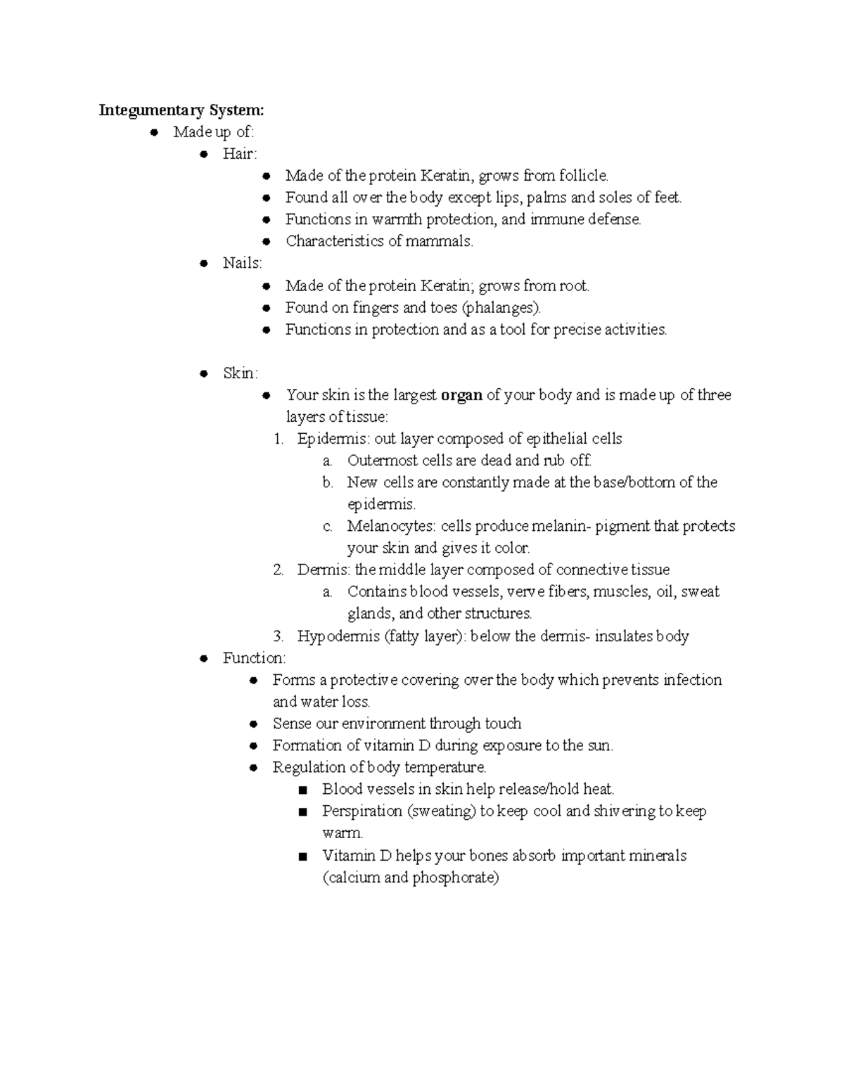 Biology 101: Integumentary System Review Notes - Integumentary System ...