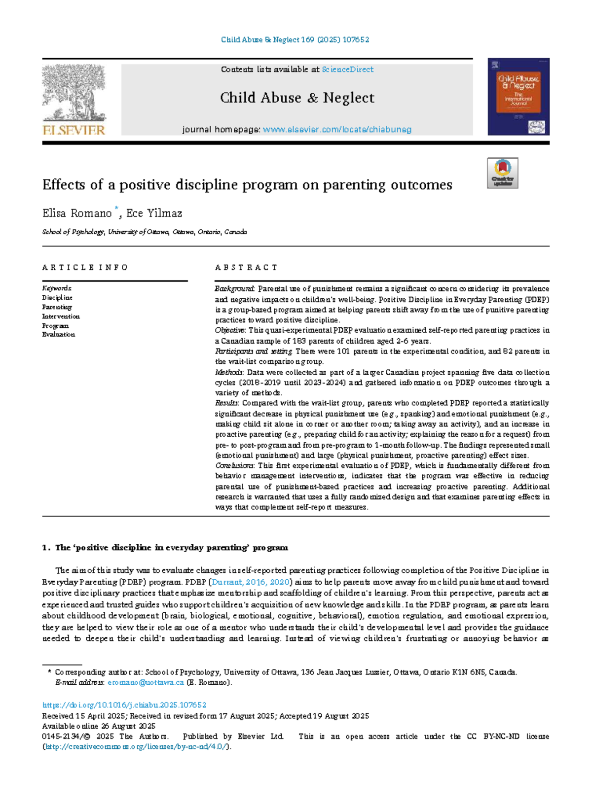 Effects of Positive Discipline Program on Parenting Outcomes (PDEP 169 ...