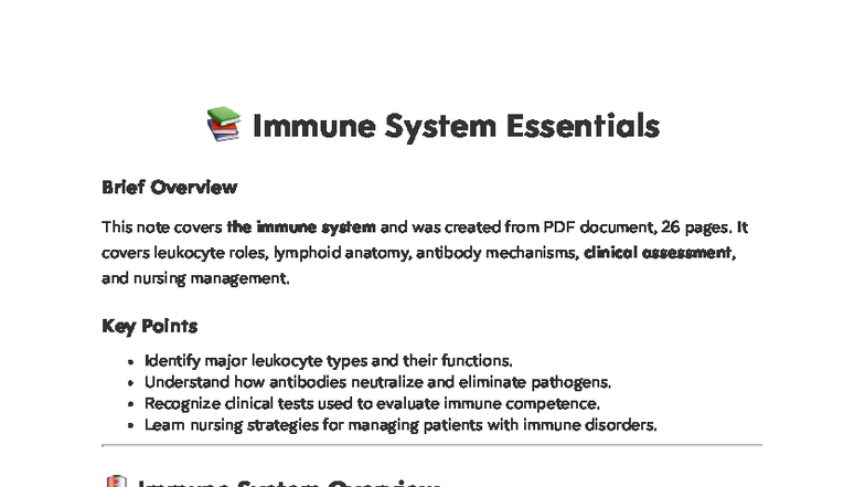 Chapter 33: Immune System Overview and Nursing Management - Studocu