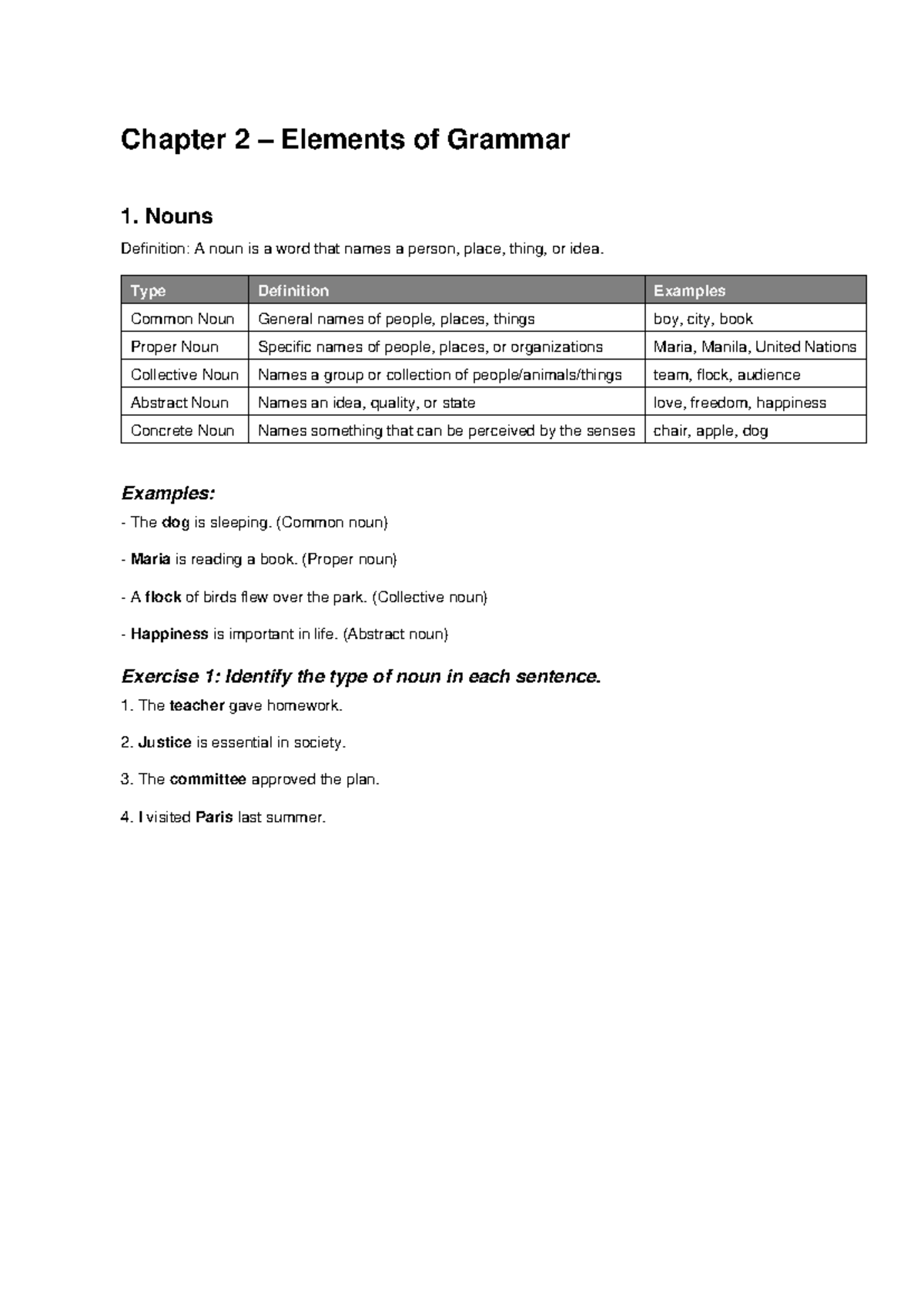 Chapter 2: Elements of Grammar - Understanding Nouns - Studocu
