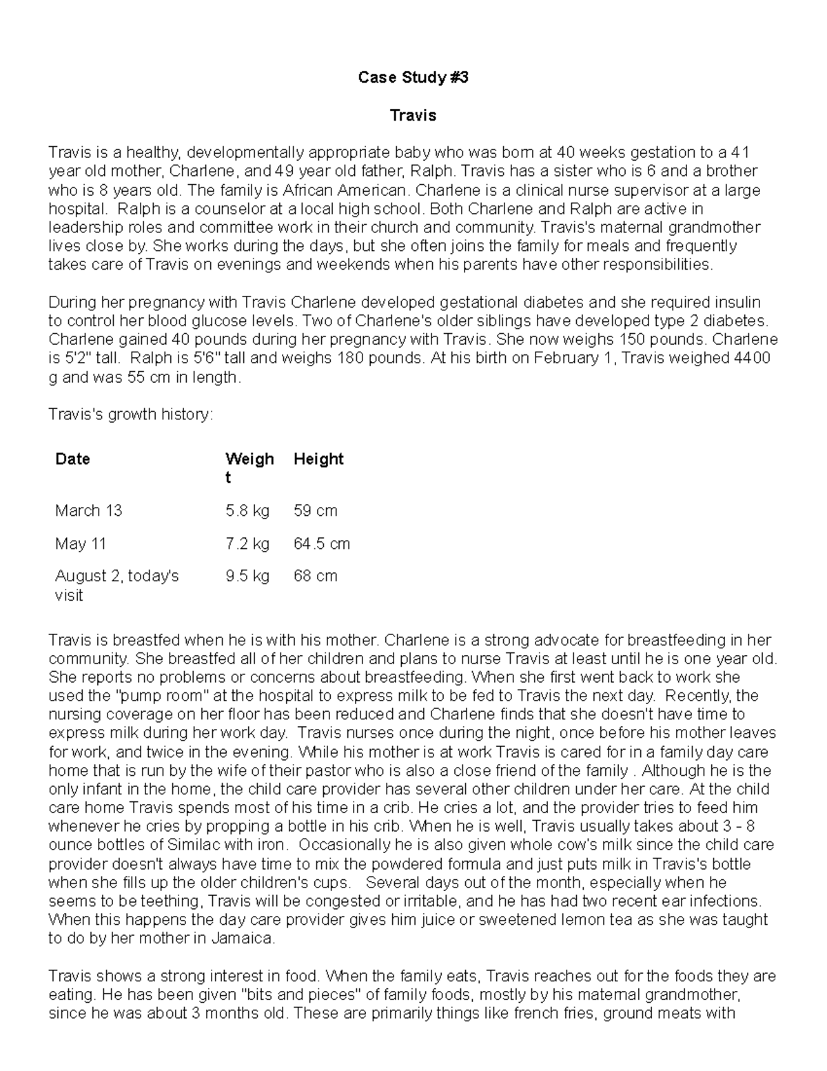 Case Study #3: Development and Nutrition of Infant Travis - Studocu