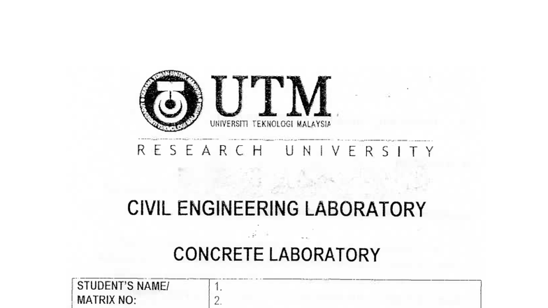 UTM CE Lab Report: Normal Consistency of Cement Paste - Studocu