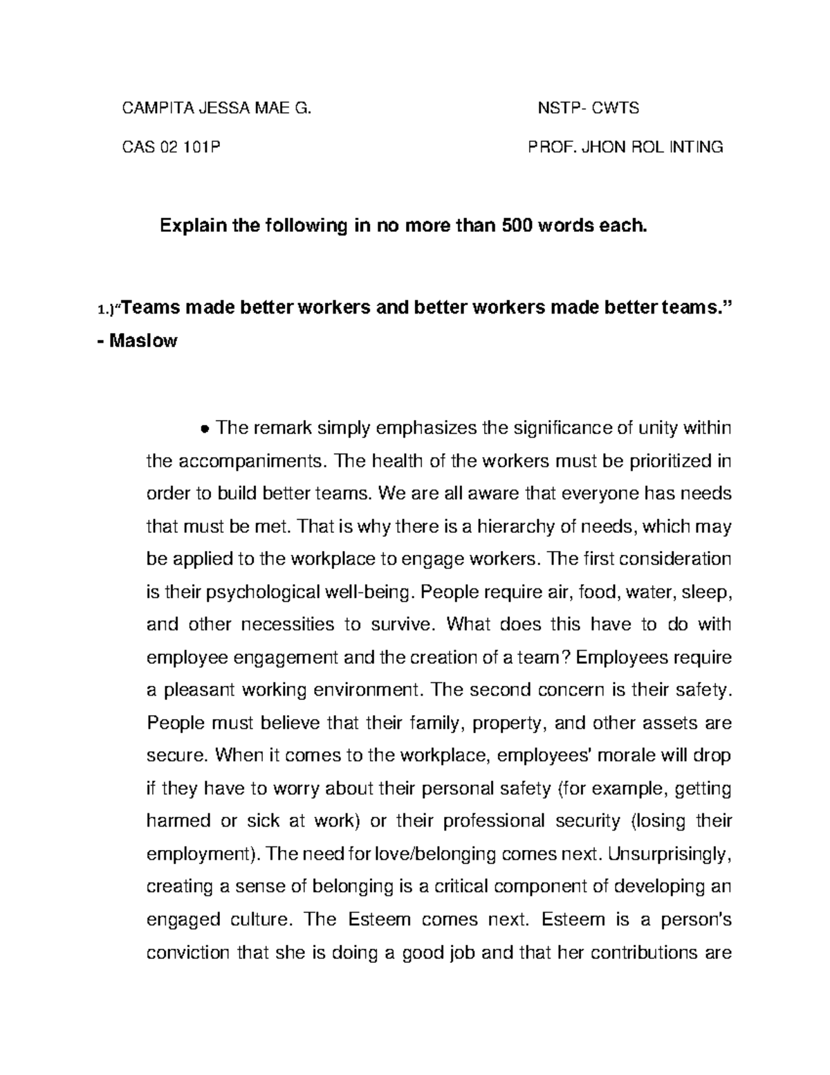 NSTP Quotes Explanation - CAMPITA JESSA MAE G. NSTP- CWTS CAS 02 101P ...