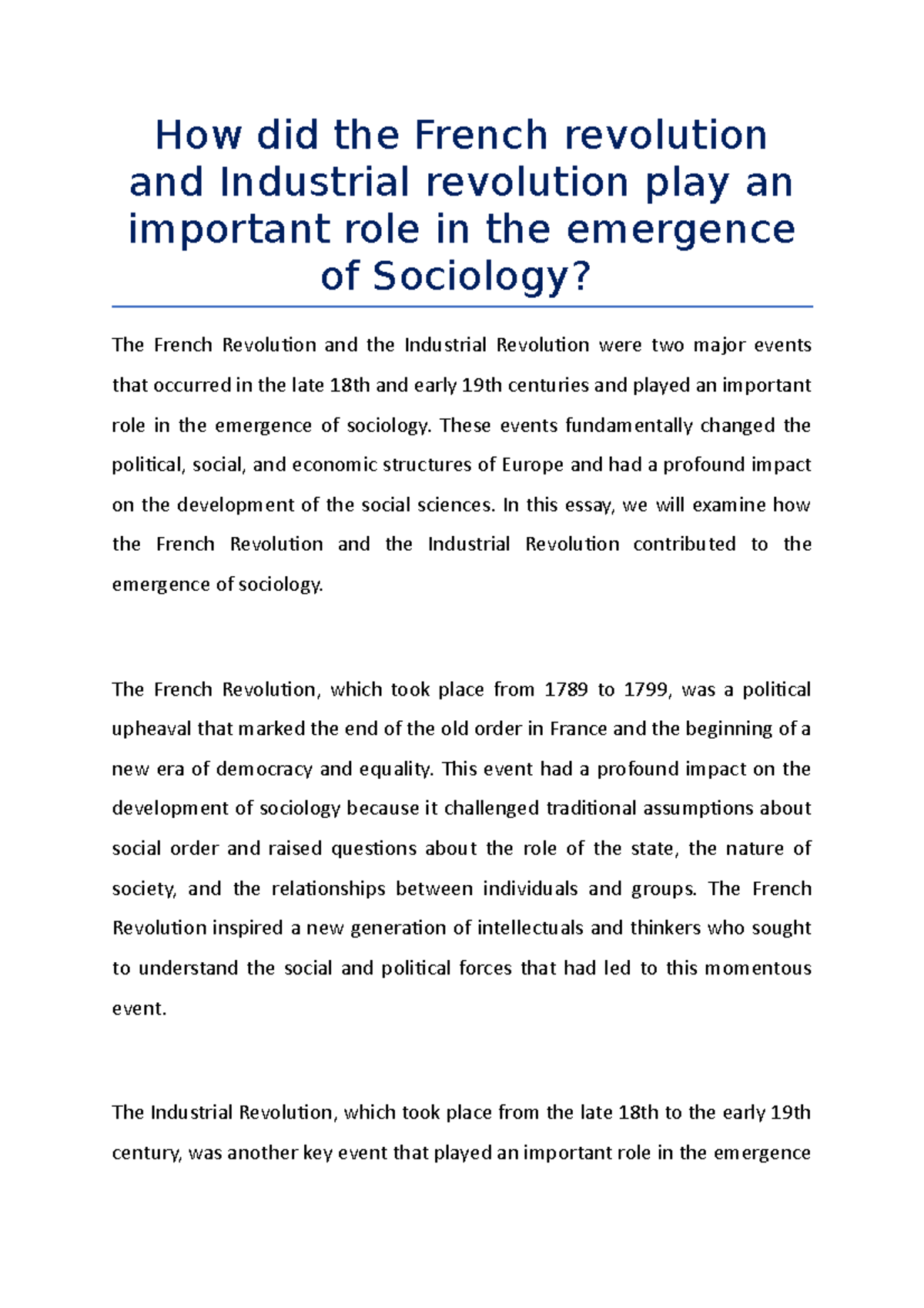 The Role of the French and Industrial Revolutions in Sociology ...
