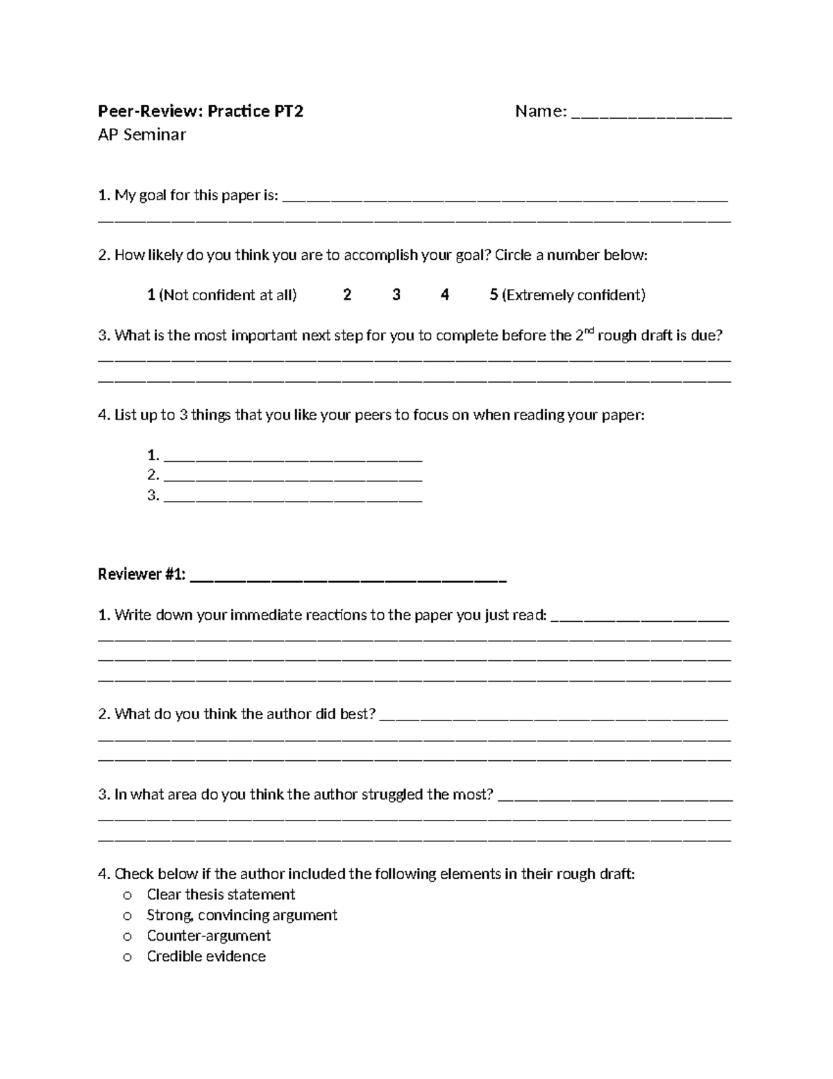 Peer Review Worksheet for PT2 AP Seminar - Studocu