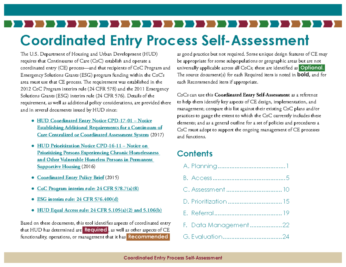 Coordinated Entry Process Self-Assessment: HUD Compliance Overview - Studocu