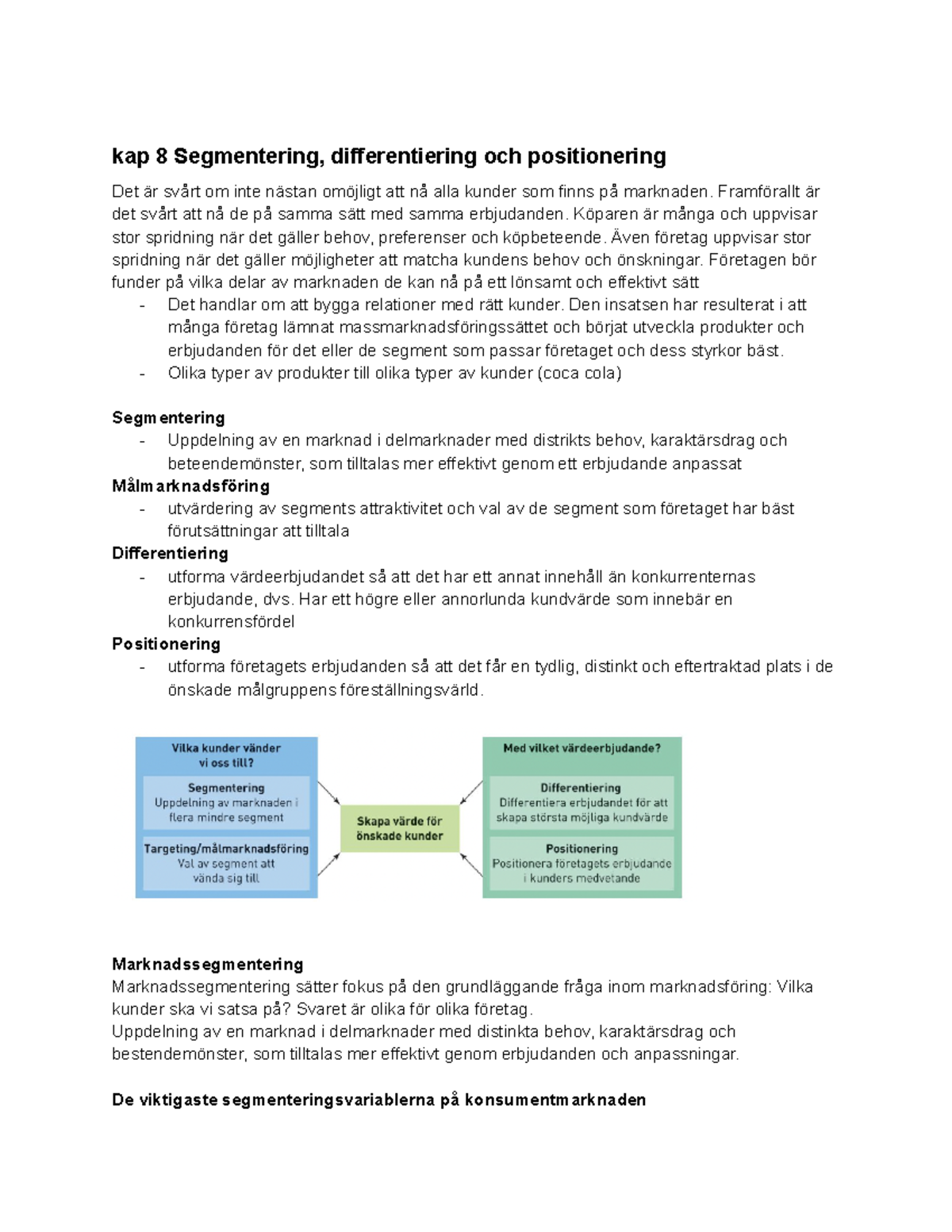 Kap 8 - Sammanfattning av Segmentering, Differentiering och ...