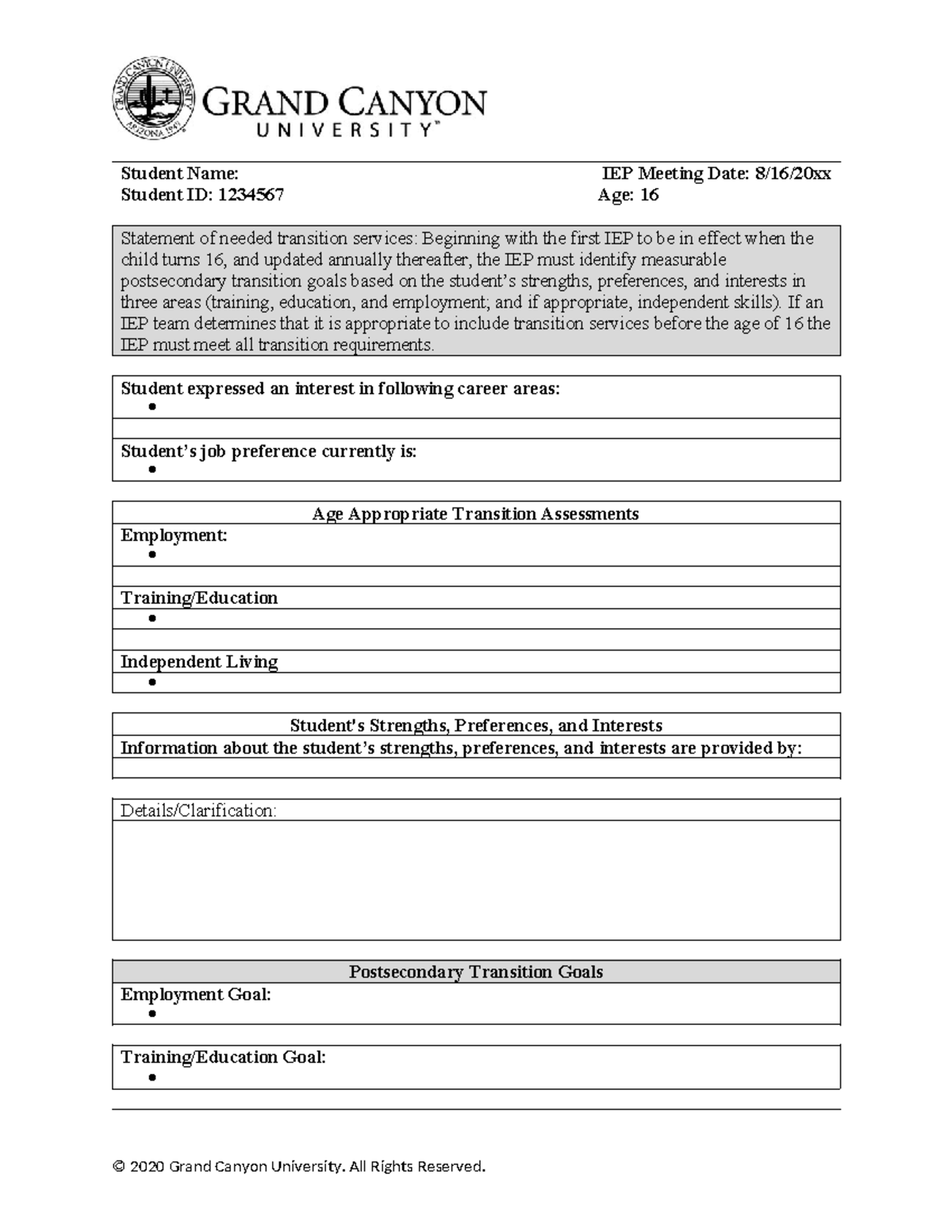 ESD-540-T4 IEP Transition Plan Template for Students Aged 16+ - Studocu