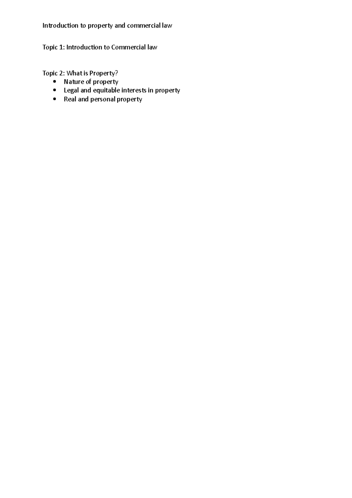 Intro to prop notes (personal property) - Topic 1: Introduction to ...