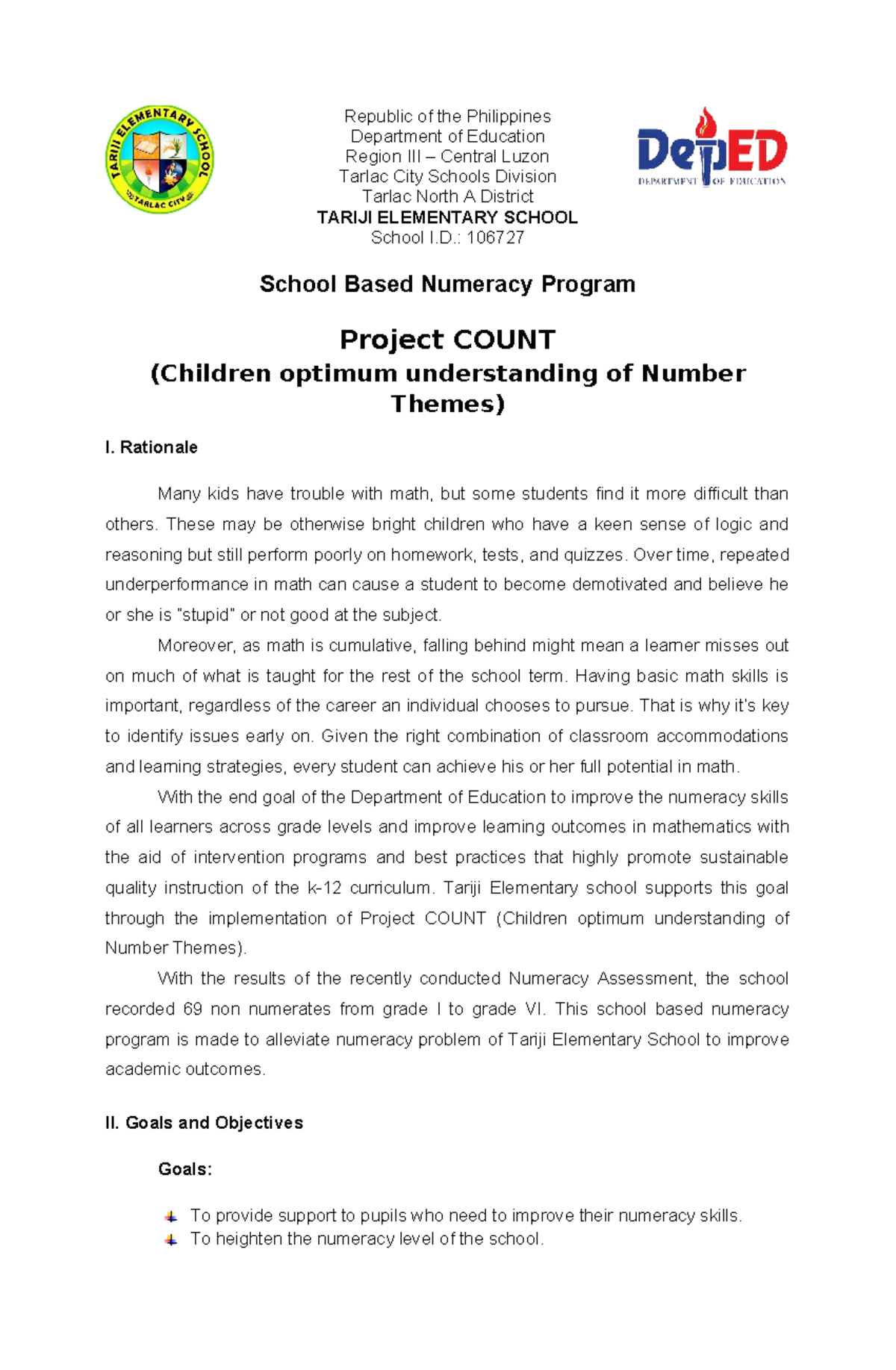 560799548 School Based Numeracy Program - Republic of the Philippines ...