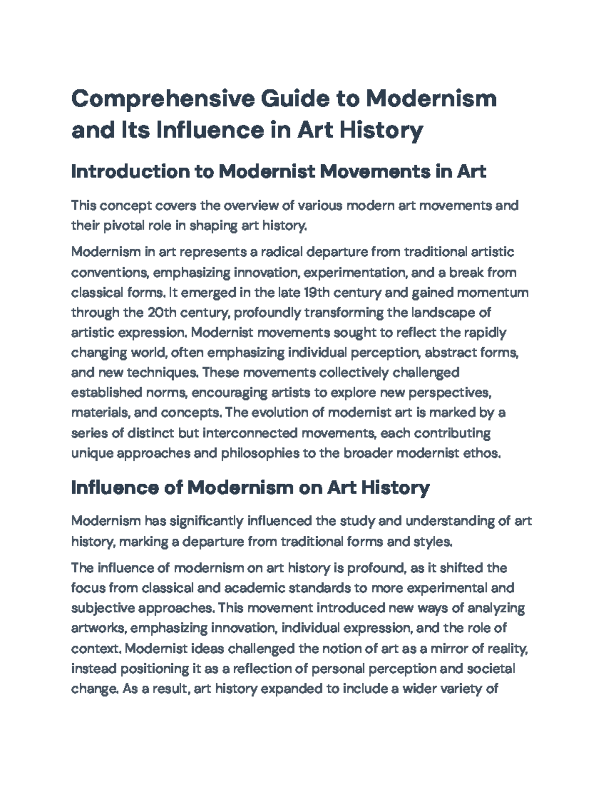 Comprehensive Overview of Modernism & Its Impact on Art History - Studocu