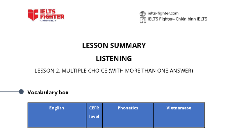 English CEFR Listening Lesson 2: Multiple Choice Summary - Studocu