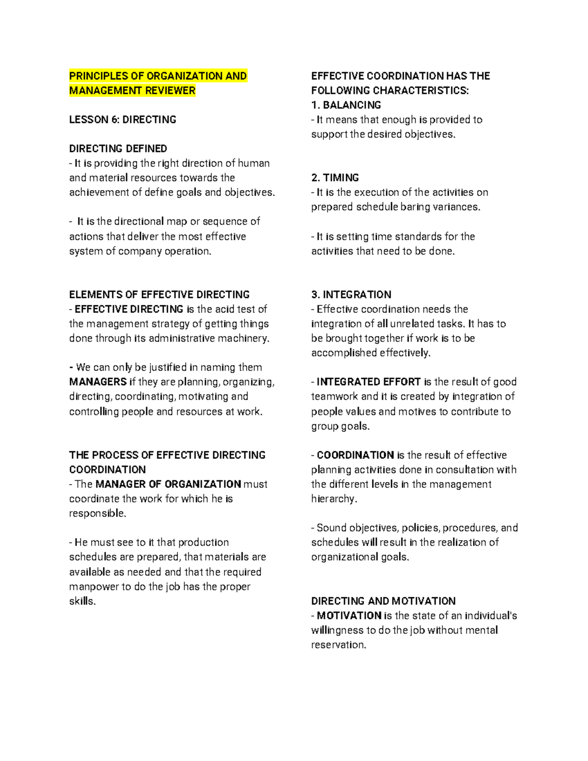 Principles of Organization and Management Reviewer: Lessons 6-9 ...
