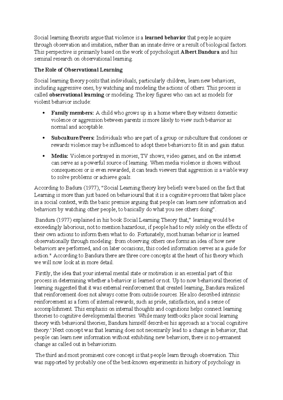 Social Learning Theory: Understanding Violence Through Observation ...