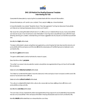 ENG 130 Module One Reading Response - Page 1 / 01 Classification ...