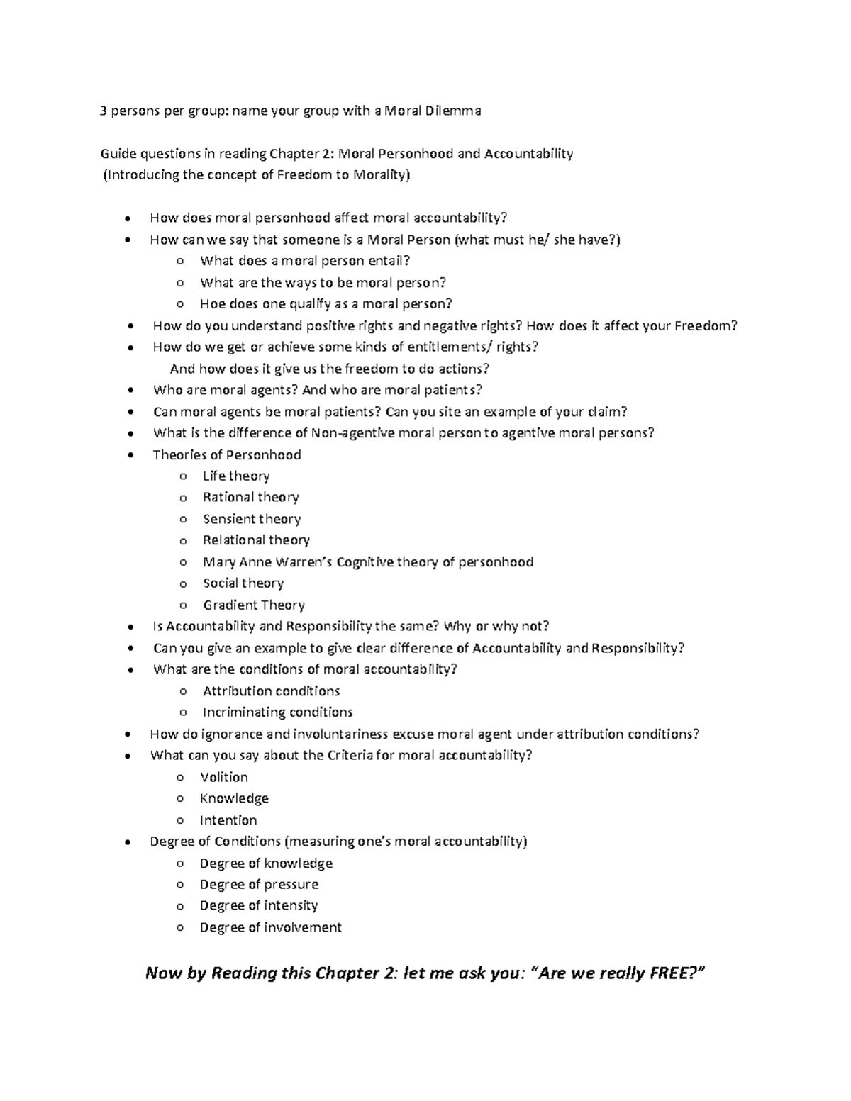 Chapter 2 Reading Guide: Exploring Moral Dilemma Questions - Studocu