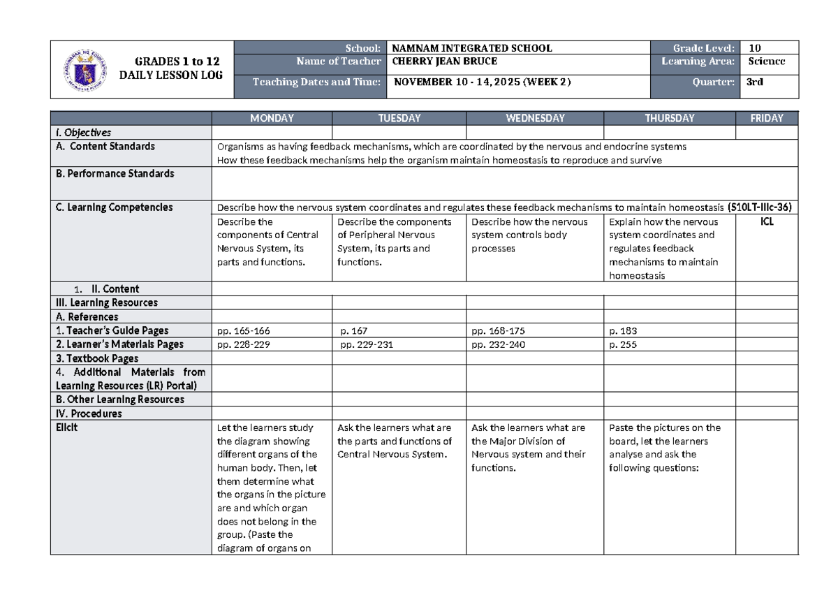 GRADES 1-12 DAILY LESSON LOG: WEEK 2 - SCIENCE 3rd Quarter - Studocu