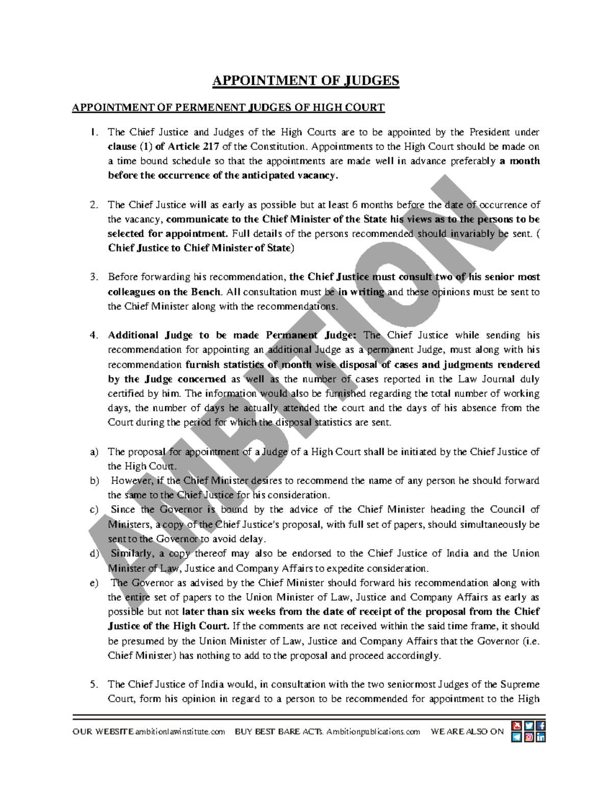 Appointment of Judges - Comprehensive Overview of Procedures - Studocu