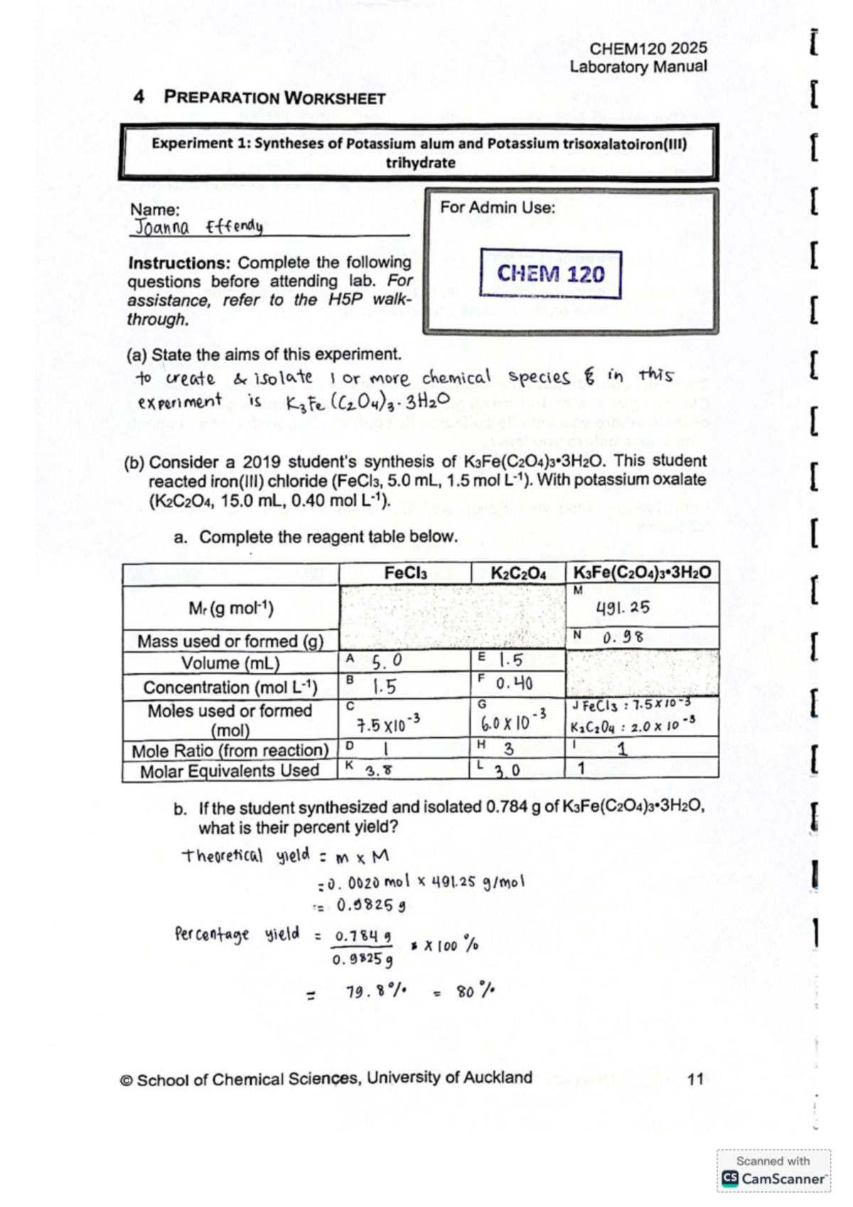 CHEM120 2025 Lab Manual: Experiment 1 - Synthesis of Potassium Alum - Studocu