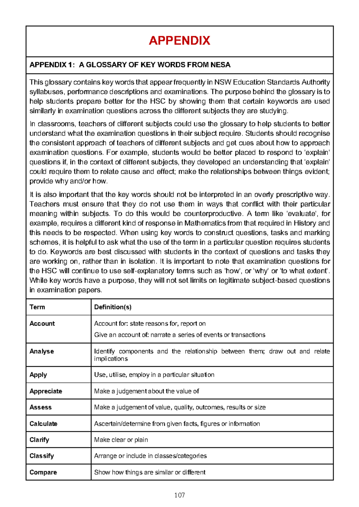 NESA - Glossary of Key Terms for HSC Preparation - Studocu