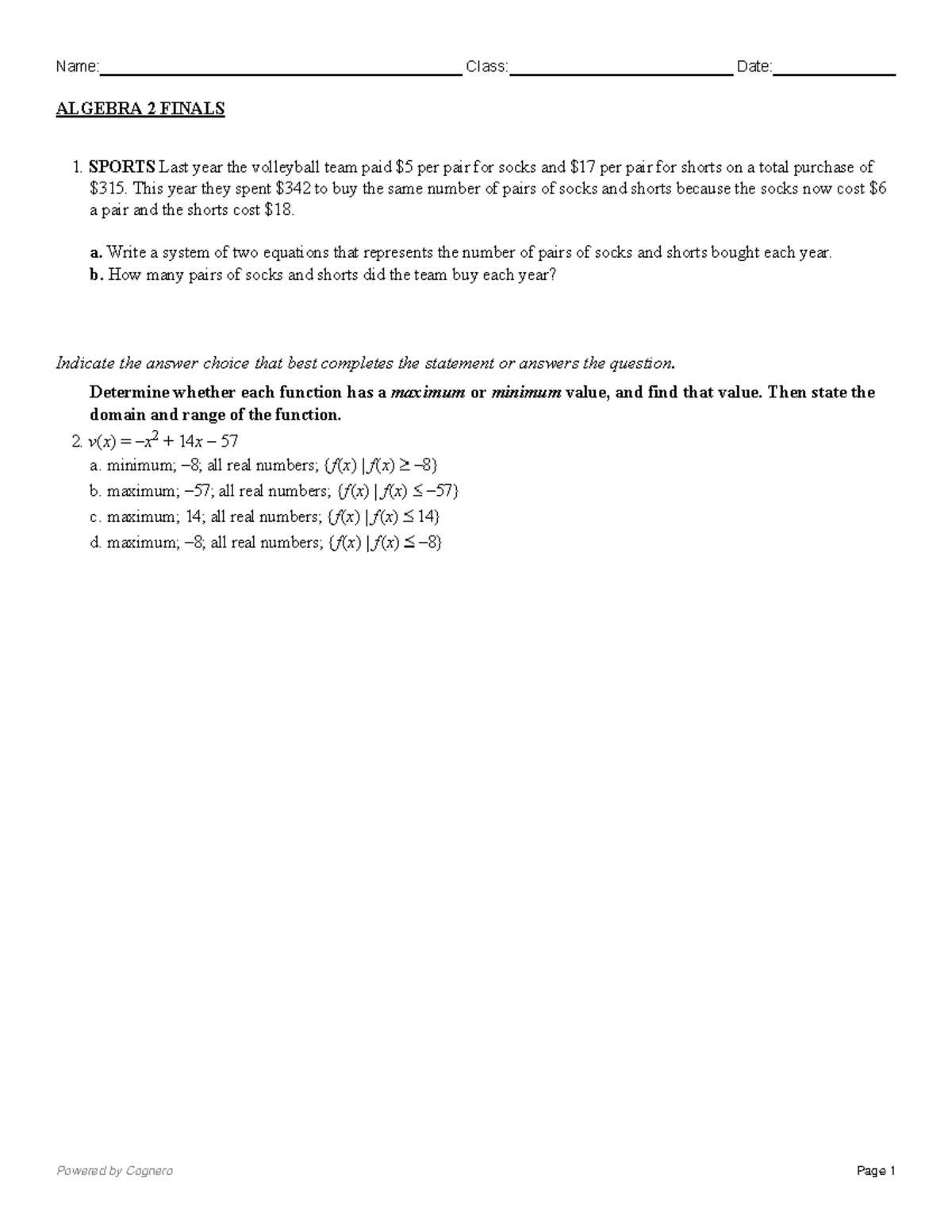Algebra 2 Final Exam - Comprehensive Lecture Notes 1.68 - Studocu