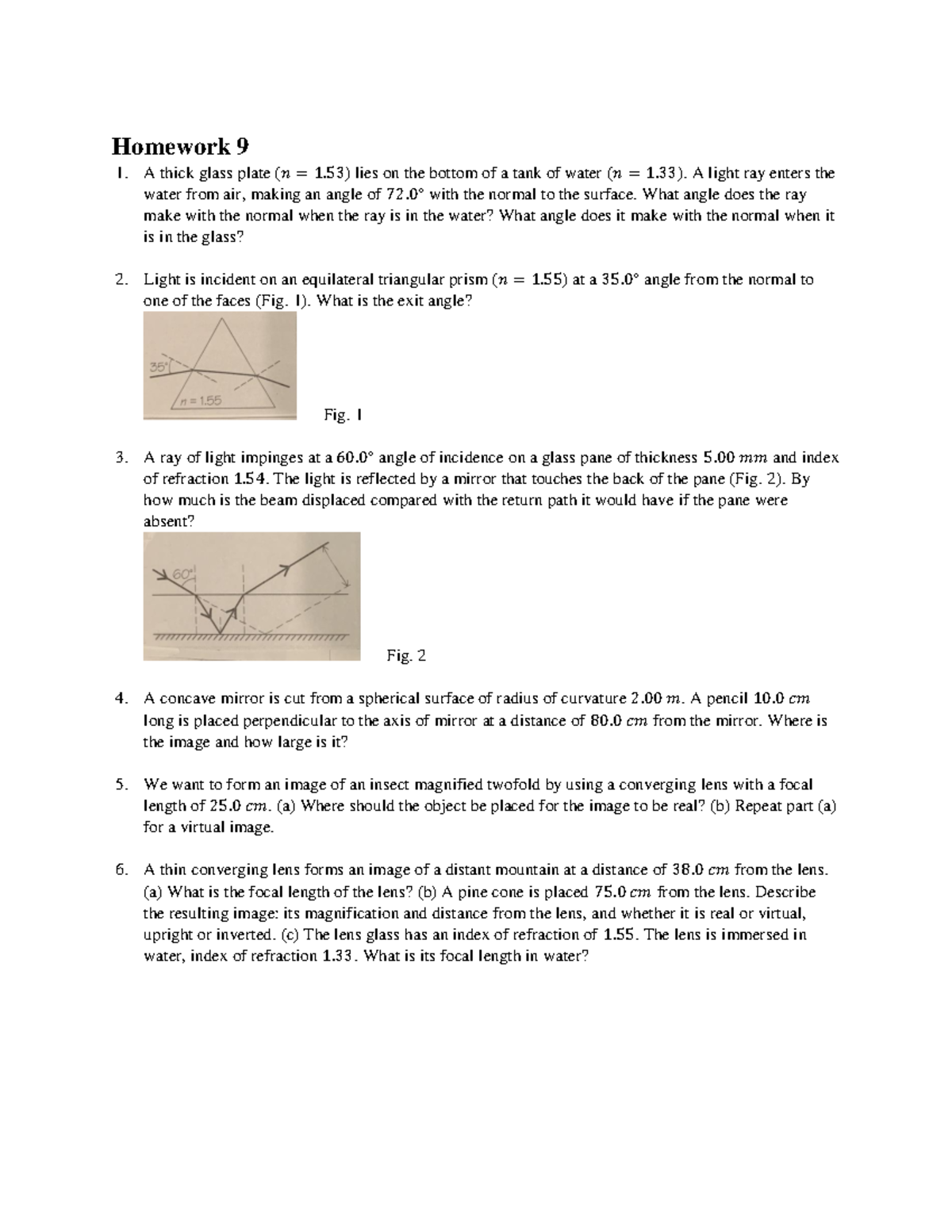 Physics 2426 Homework 9: Light Refraction and Lens Calculations - Studocu