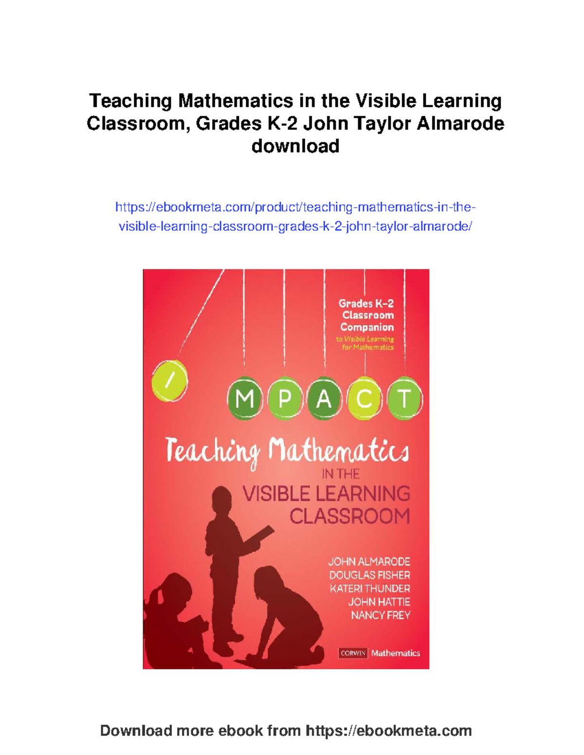 Teaching Mathematics in the Visible Learning Classroom, Grades K-6 ...