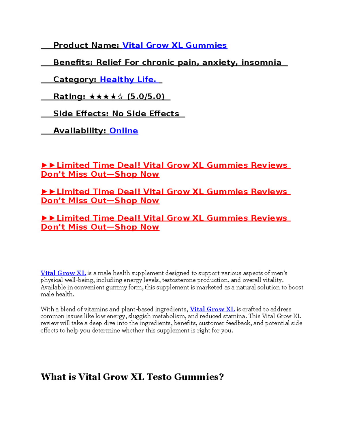 Vital Grow XL Testo Gummies - Product Name: Vital Grow XL Gummies ...