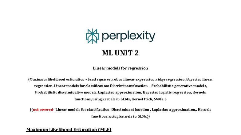 ML UNIT 2: Linear & Bayesian Regression, MLE, SVMs, and Generative Models - Studocu