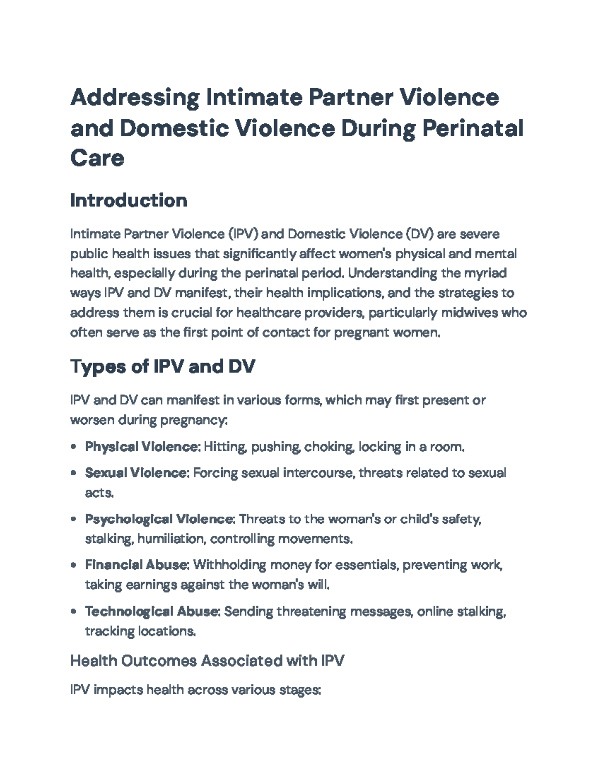 Understanding and Addressing Intimate Partner Violence in Perinatal ...