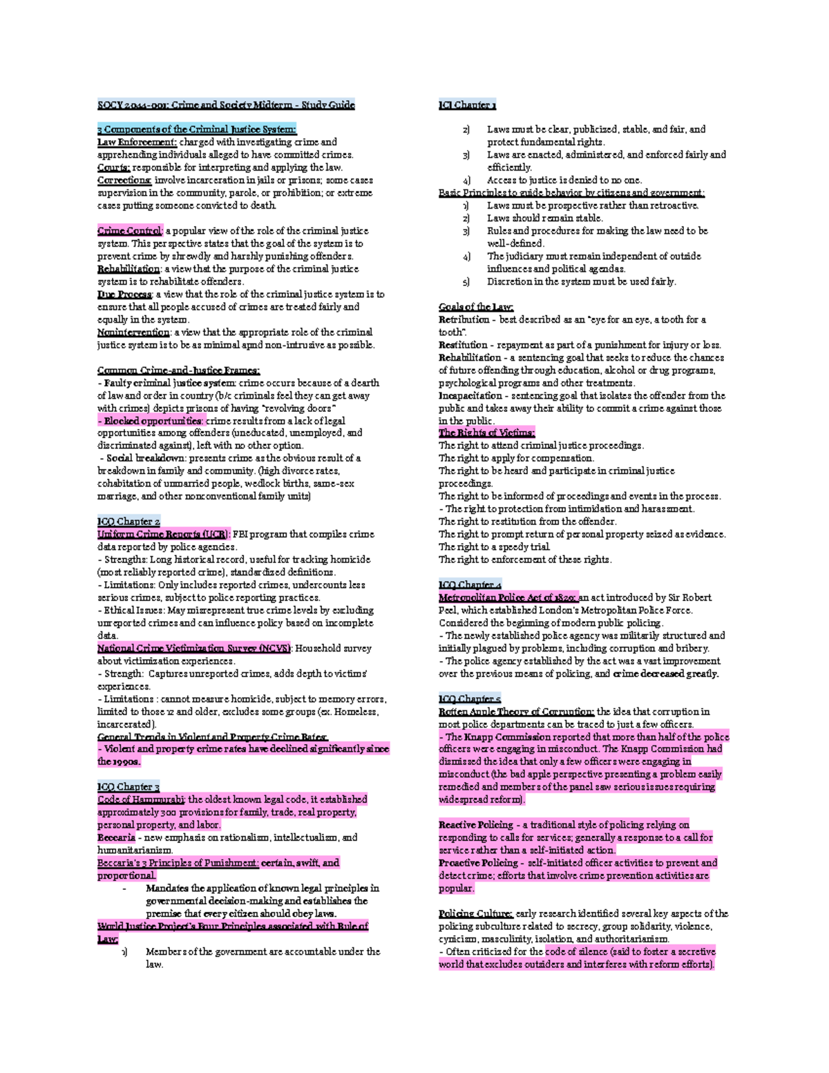 SOCY 2044-001 Crime and Society Midterm Study Guide: Key Concepts and ...