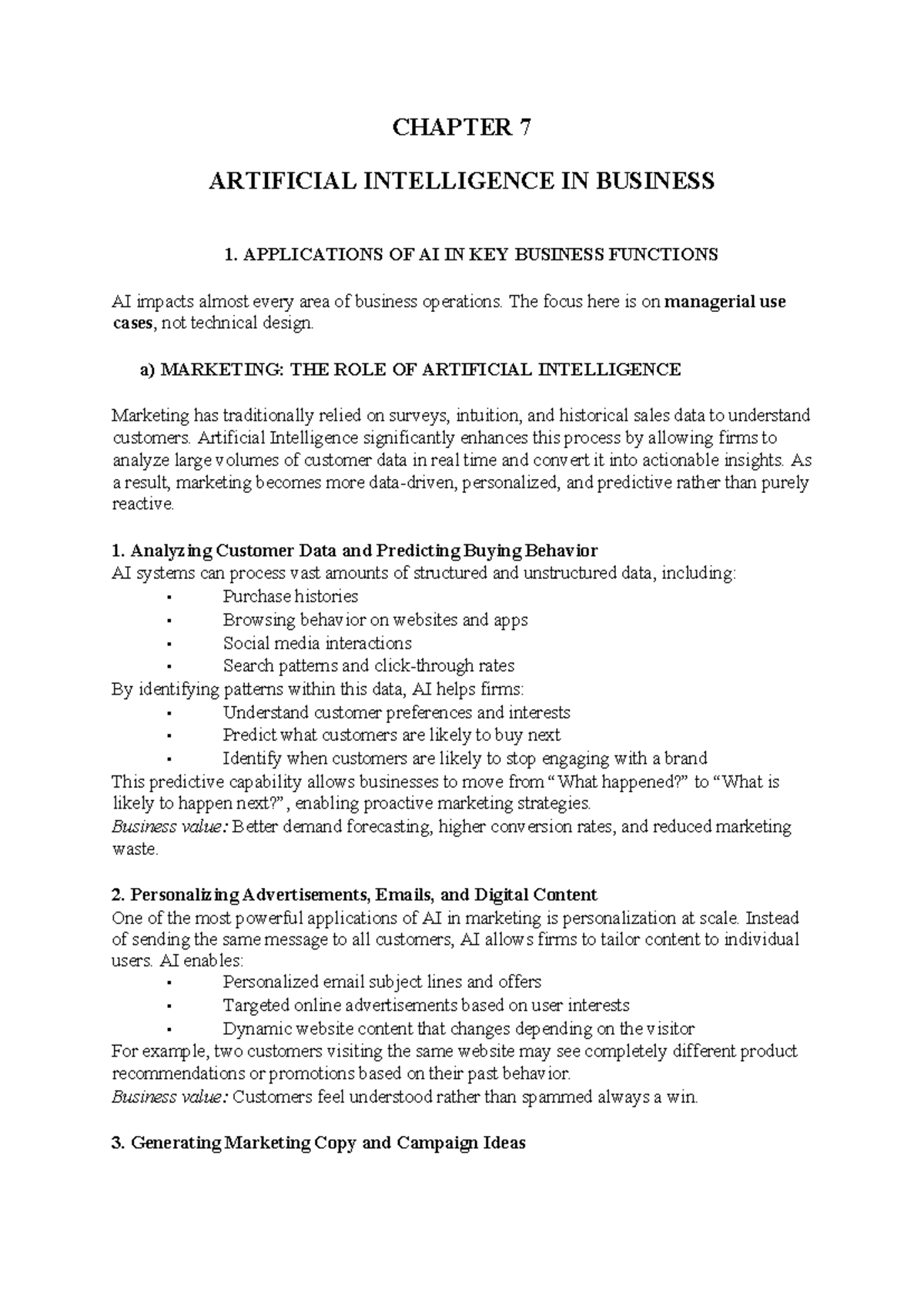Chapter 7: Applications of AI in Key Business Functions - Studocu