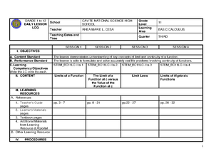 Grade 11 Basic Calculus Midterm Daily Lesson Log - Week 5 - Studocu