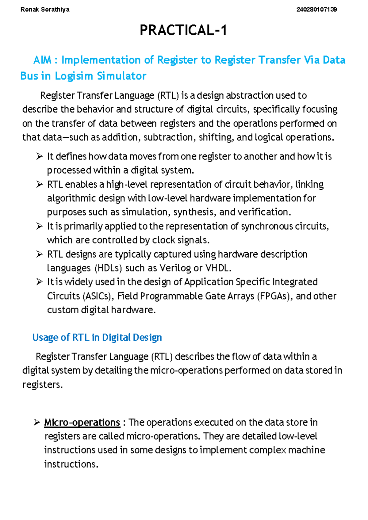 Practical 1: Register to Register Transfer via Data Bus in Logisim ...