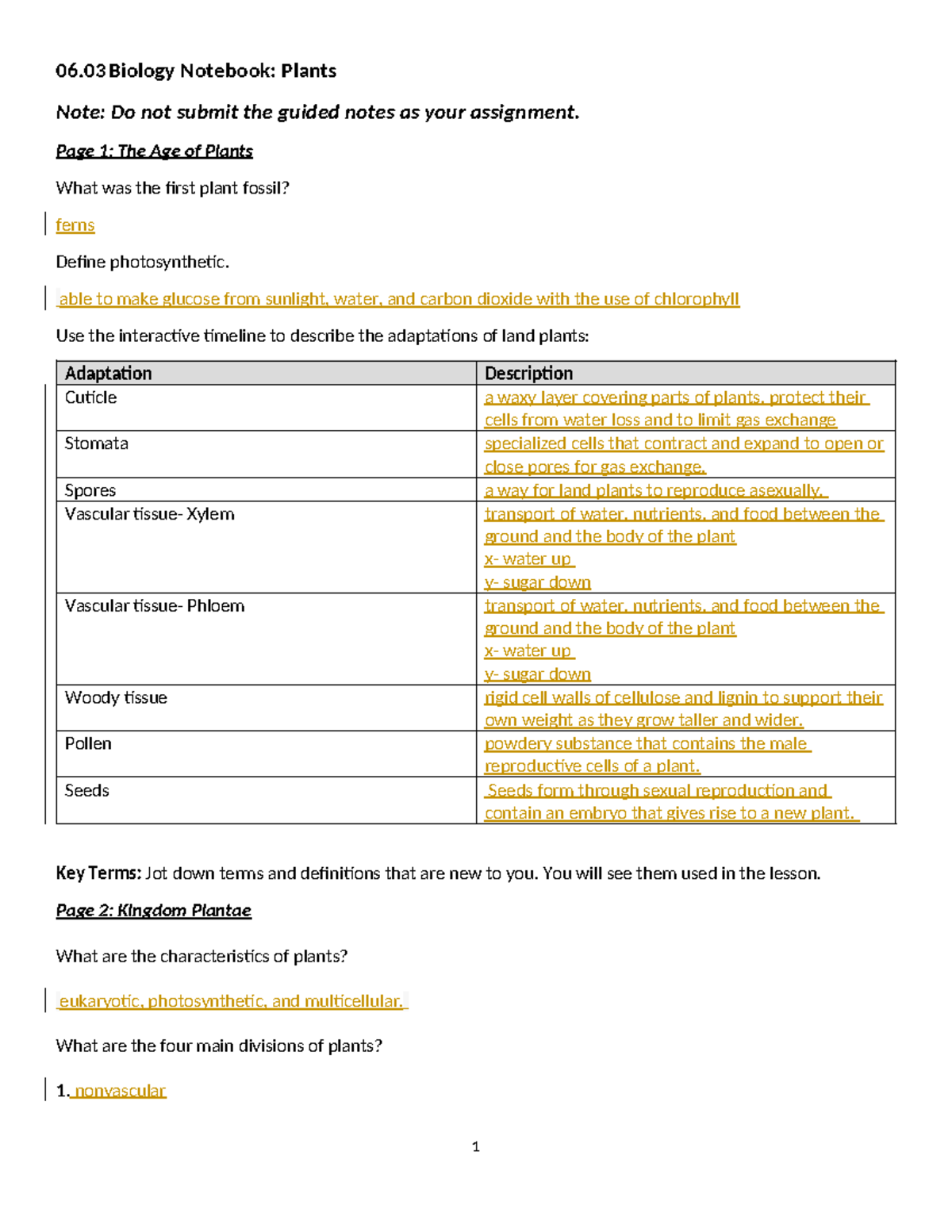 Biology Lecture Notes: Plant Diversity & Key Processes (06 03) - Studocu